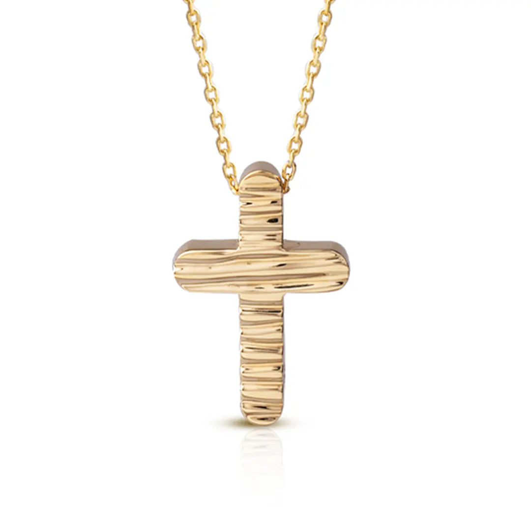 Curved Edges Hammered Gold Cross Pendant – anmajewellery.com
